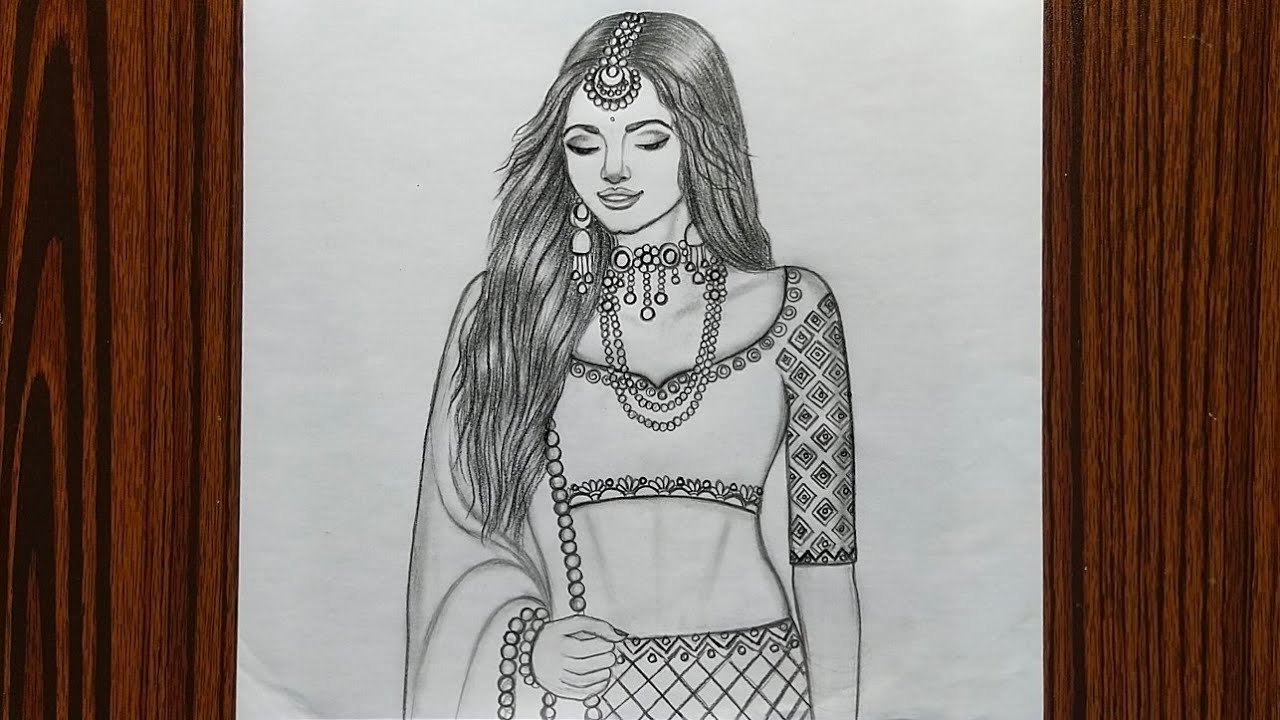 Traditional girl drawing/Bride drawing/Lehenga drawing/Girl drawing ...