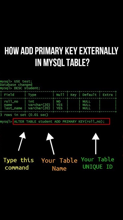 How To Alter & Add Primary Key Easily in MySQL table?#shorts #mysql #primarykey - YouTube