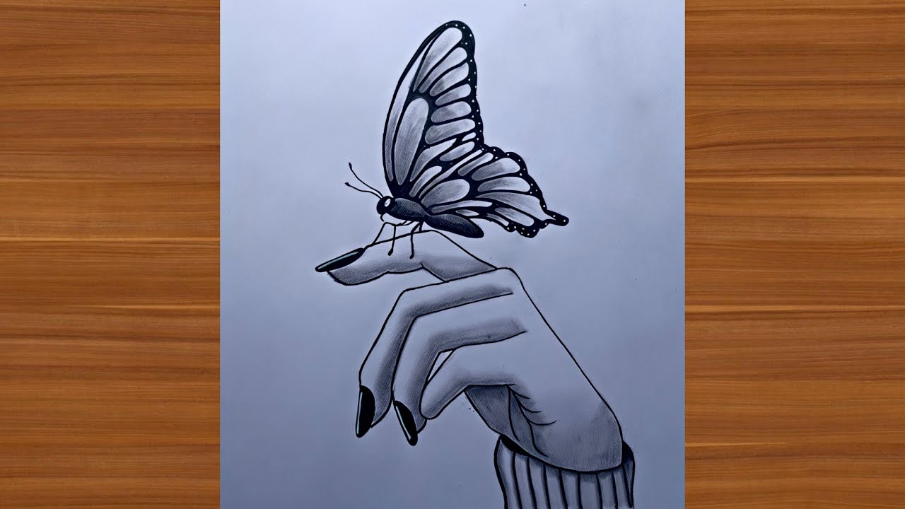 How to draw a hand over the butterfly step by step || butterfly drawing ...