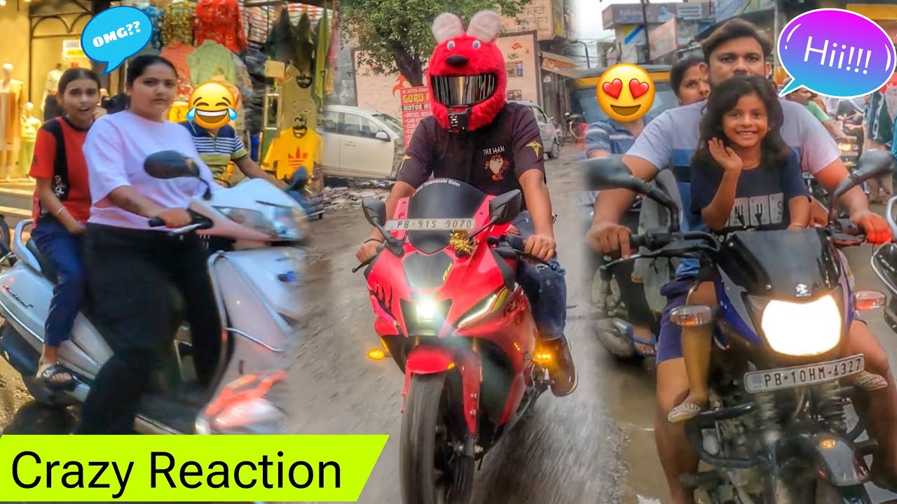 Cute Girls Shocking Reaction On R15 V4 | Bunny Helmet Cover | Vicky Yaduvanshi Rider - YouTube