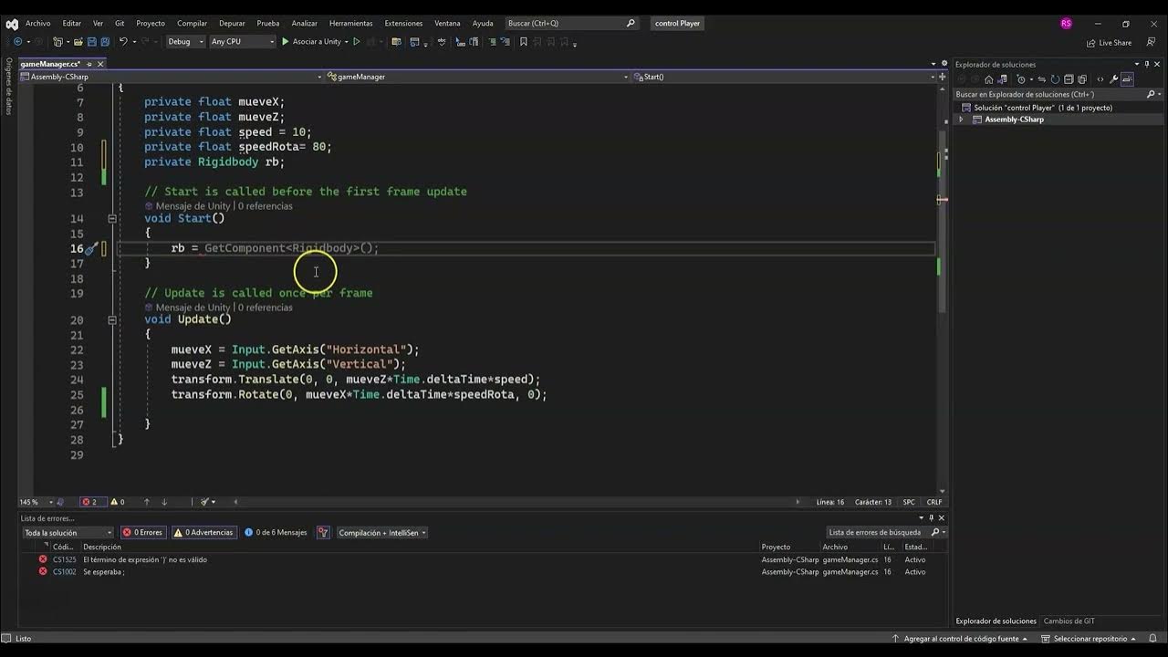 Fundamentos. Control de GameObject por teclado. Unity con C#. Parte 2 ...