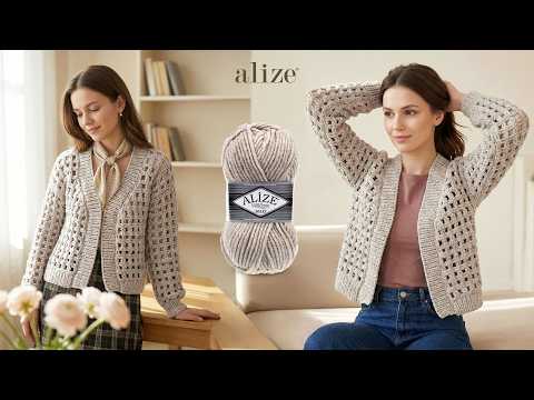 Alize Superlana Maxi ile Tığ İşi Baharlık Hırka