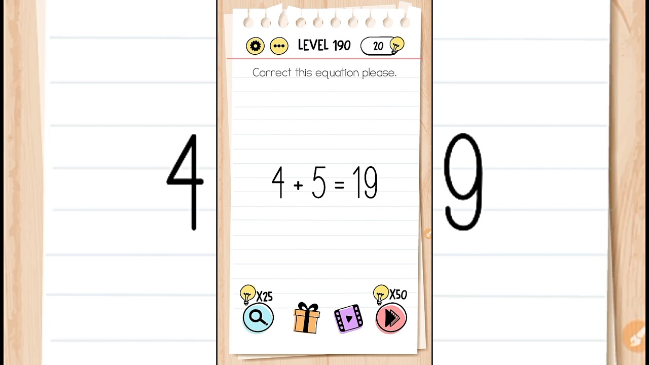 Brain Test Game level 190 Answer 4+9=19 ??? - YouTube
