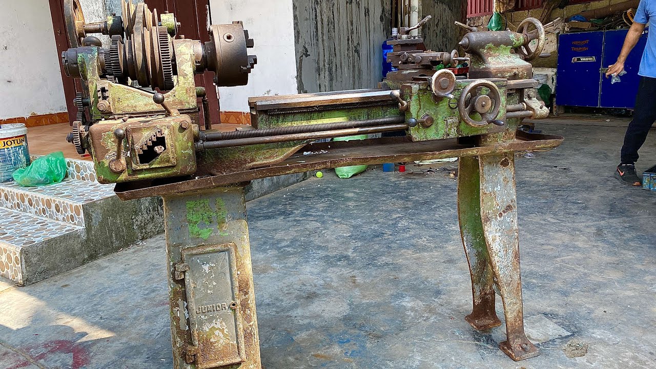 Full Restoration Of Antique American JUNIO Lathe Restore And Repair
