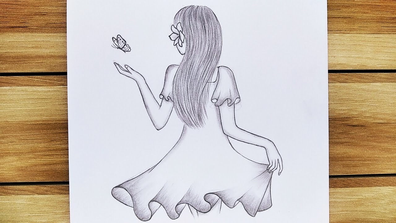How to draw a girl with butterfly | Pencil sketch - YouTube