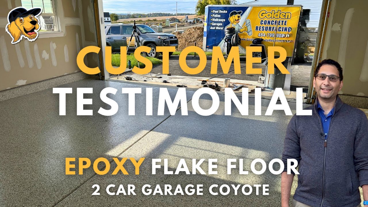 Two Car Epoxy Flake Floor (Coyote) Testimonial - Golden Concrete ...