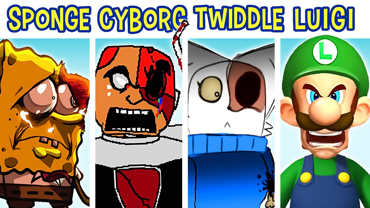 FNF AETHOS | CYBORG vs SPONGEBOB vs LUIGI vs TWIDDLEFINGER Friday Night ...