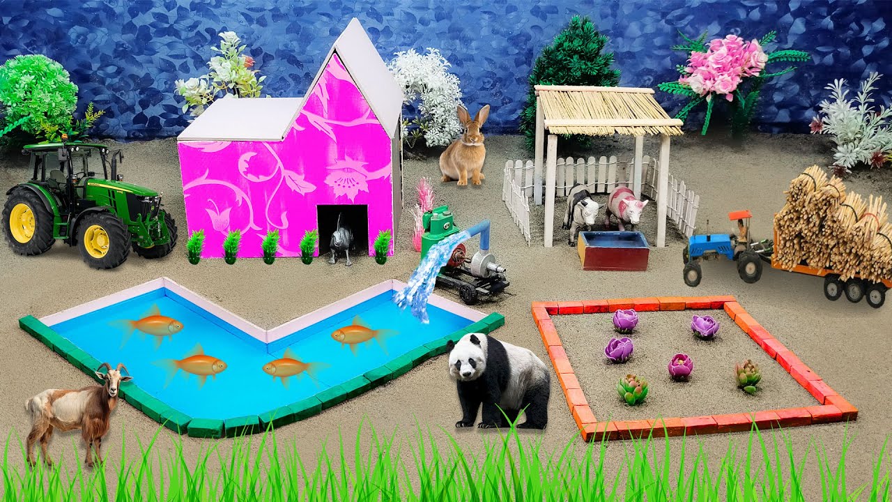 DIY mini Farm & Diy mini tractor Diorama with House For Cow , dinosaur ...