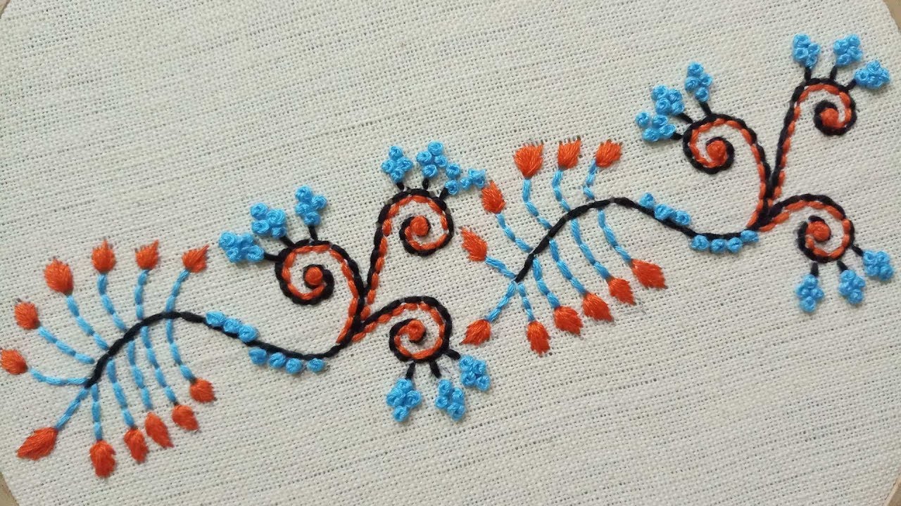 **Hand embroidery**hand embroidery of an easy border design - YouTube