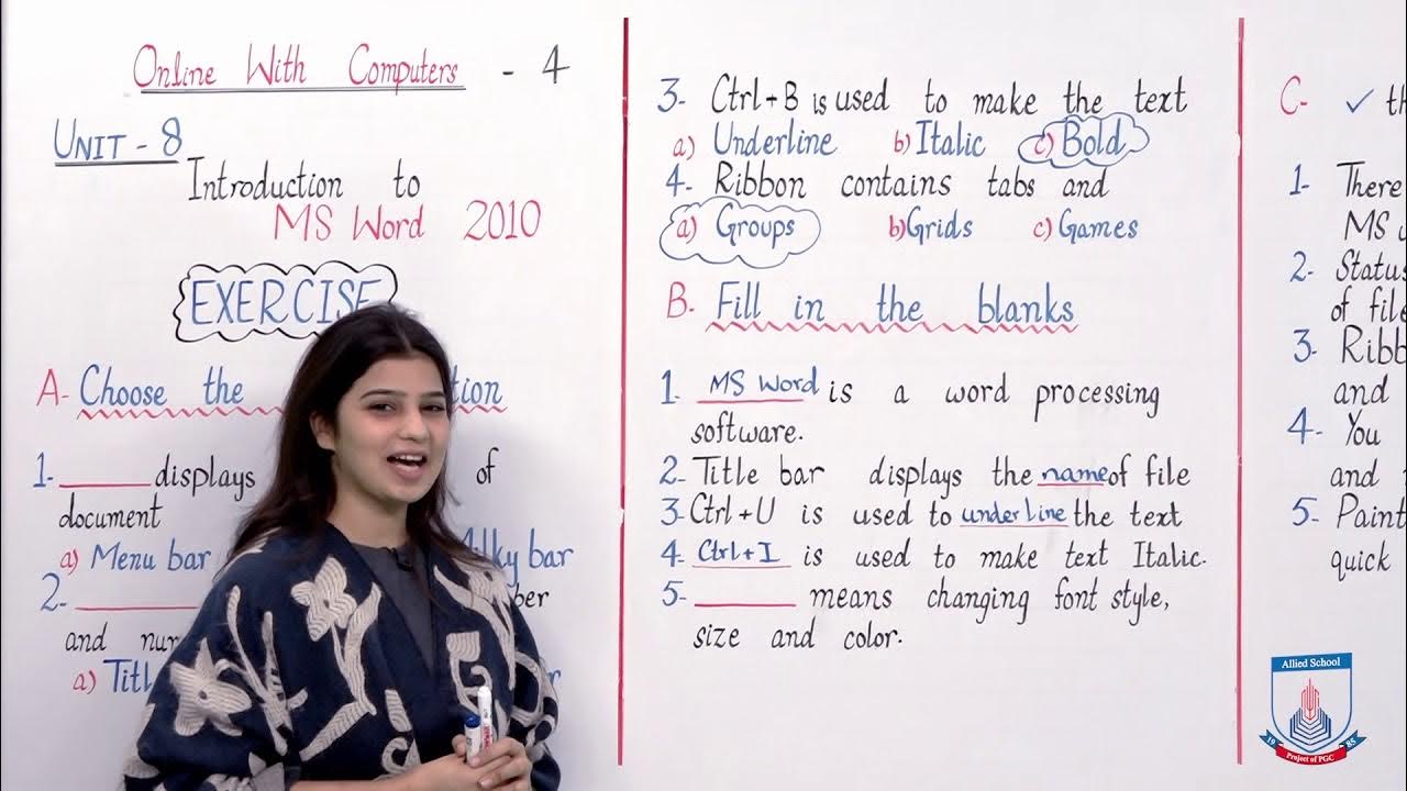 Class 4 - Computer Studies - Chapter 8 - Lecture 8 Exercise (part 1) -Allied Schools - YouTube