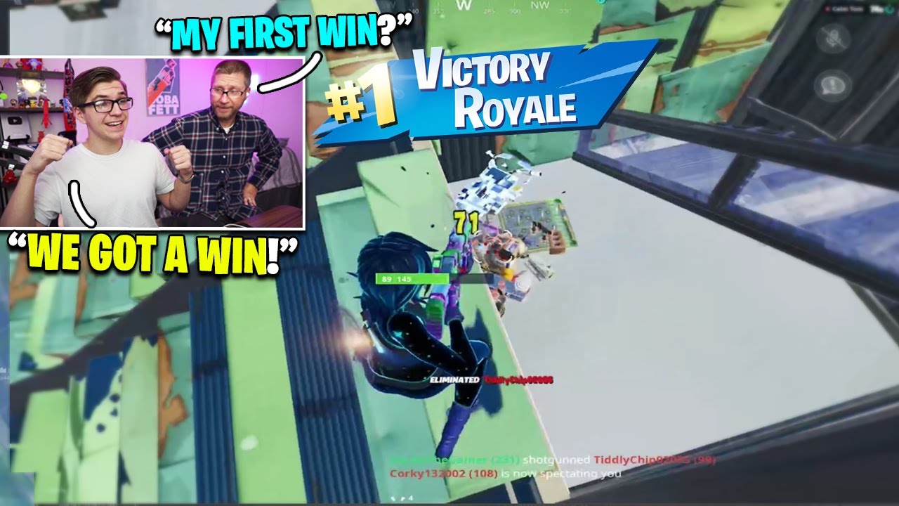 I got my DAD his FIRST WIN on Fortnite! (so happy) - YouTube