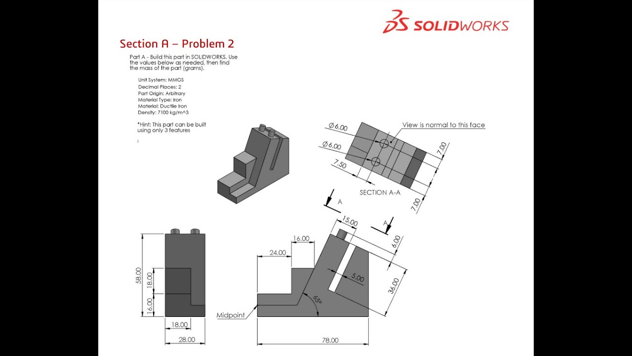 Solidworks CSWA Exam Practice | PART MODELLING | Section A - 2 - YouTube