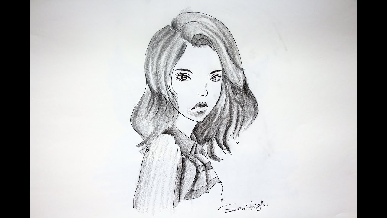 Simple way to draw a girl with hair step by step | Cool Pencil Drawings ...