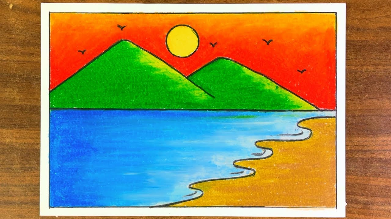 How to Draw a Scenery | Easy Scenery Drawing | Landscape Drawing for ...