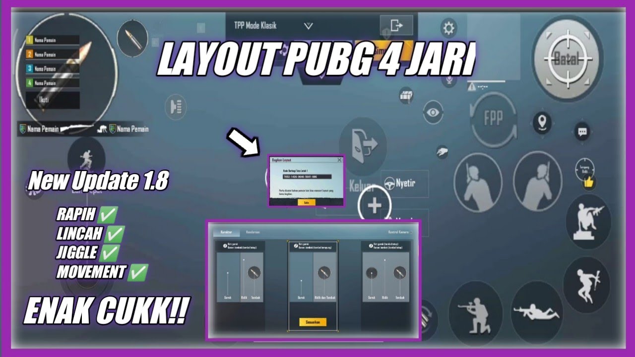 CODE LAYOUT PUBG 4 JARI TERBAIK 1.8 | RAPIH & LINCAH SUMPAH ENAK BANGET ...