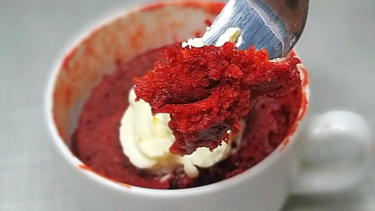 1 Min Red Velvet Mug Cake In Microwave | Eggless Red Velvet Cake ...