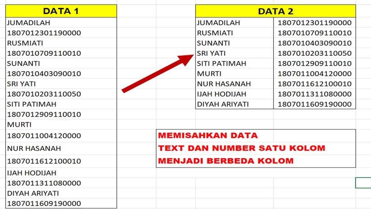 MEMISAHKAN DATA TEXT DAN NUMBER SATU KOLOM MENJADI BEDA KOLOM - YouTube