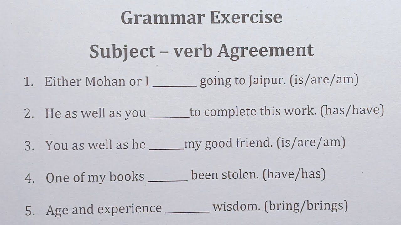 Subject - verb agreement | English grammar exercise | Diligent Shiksha ...