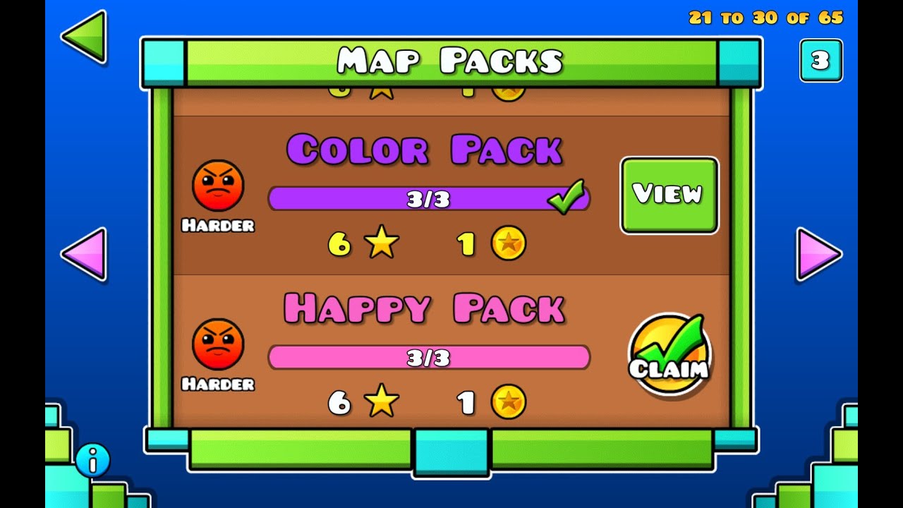 (Map Pack)/ Geometry Dash/ "Happy Pack"/ All Levels 100% Completos ...
