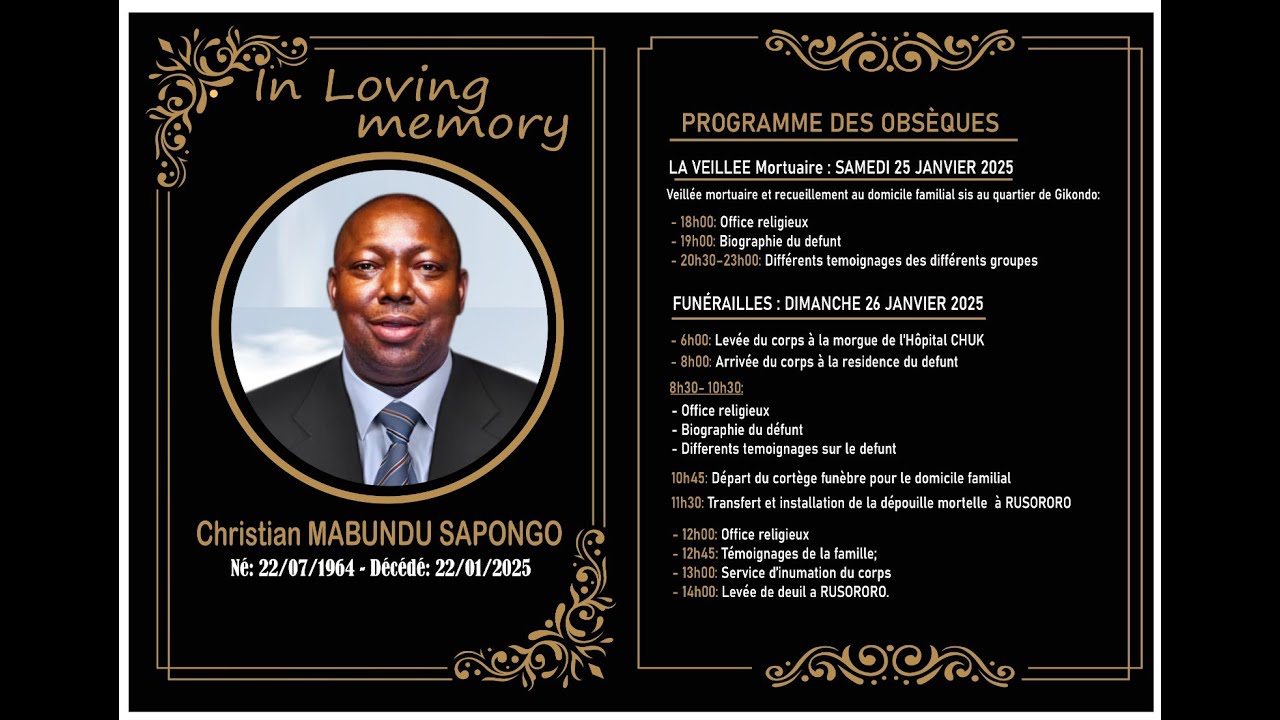 Veillée funèbre pour notre père Christian MABUNDU SAPONGO - YouTube