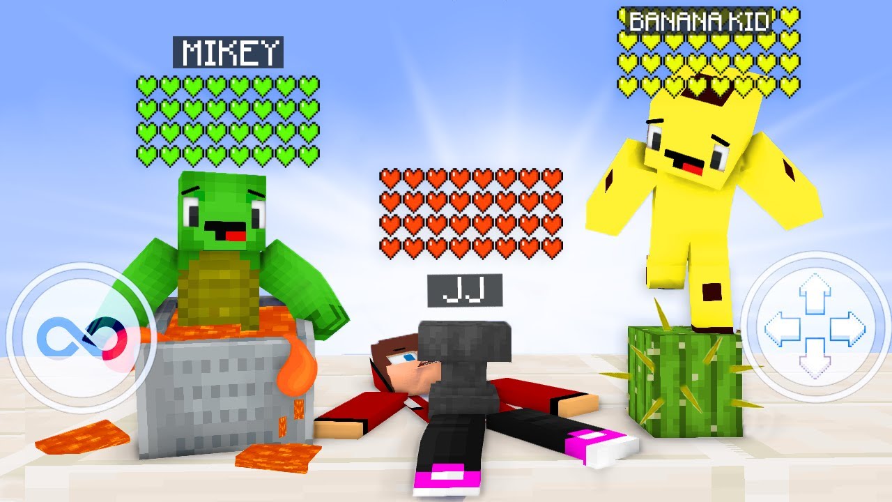 JJ, Mikey and Banana Kid Survive with Endless HP Challenge - Maizen Minecraft Animation - YouTube