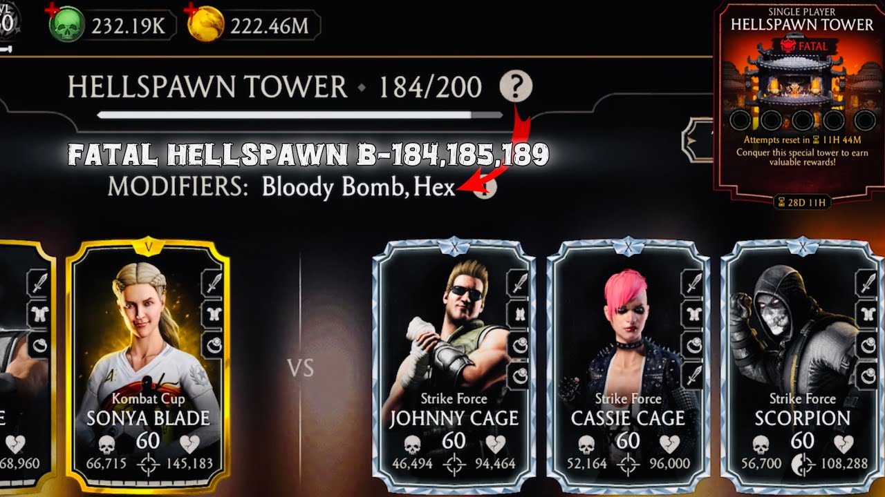 Fatal Hellspawn Tower Hard Battle 184, 185 & 189 Gameplay MK Mobile - YouTube