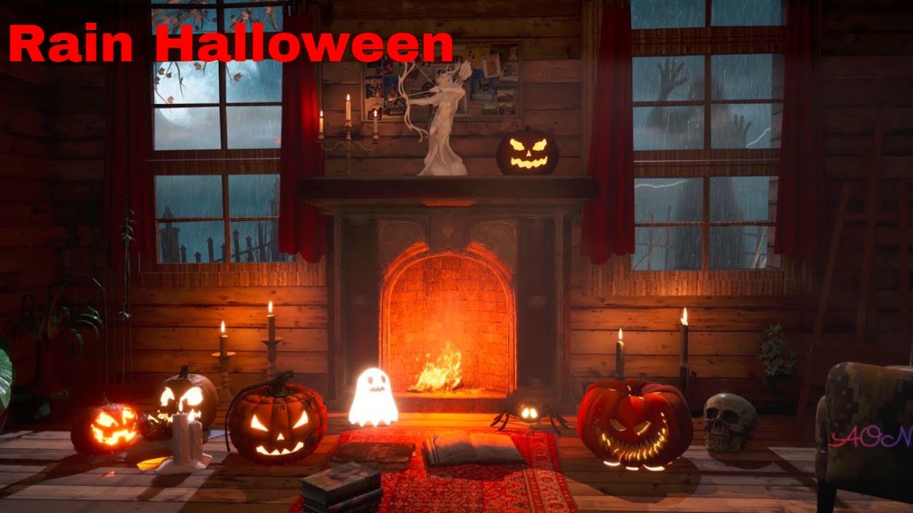 Halloween Ambience with Heavy Rain and Thunder Sounds | Halloween ...