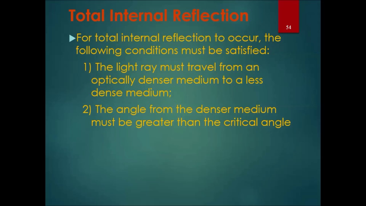 Chapter 10 Light Part 6a - Critical Angle and Total Internal Reflection ...
