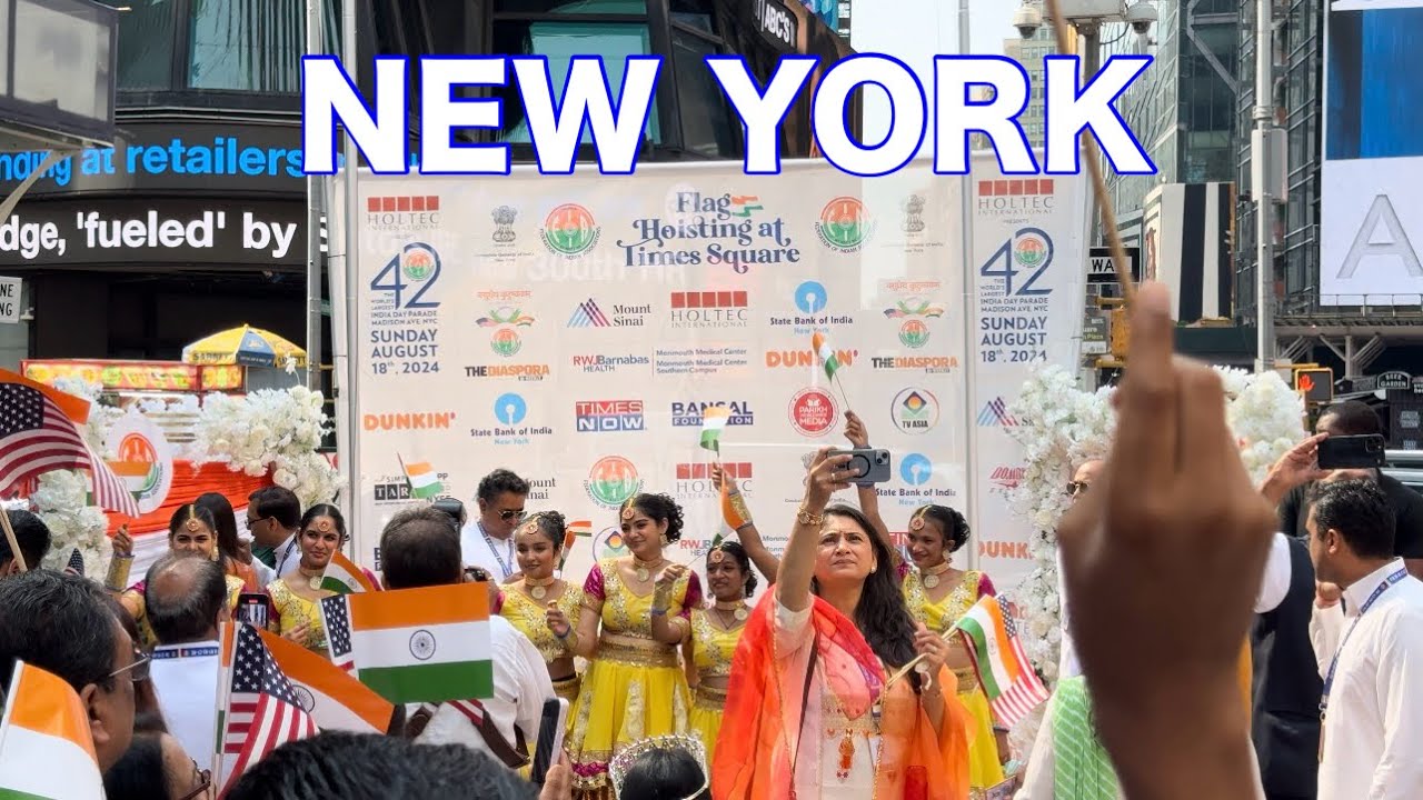 NEW YORK CITY Walking Tour [4K] - Times Square 🇮🇳Indian Flag Hoisting ...