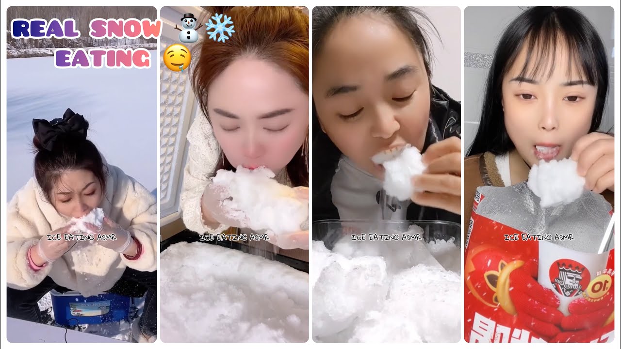 [ASMR] REAL SNOW EATING& FREEZER FROST & POWDERY ICE EATING & ICE ...
