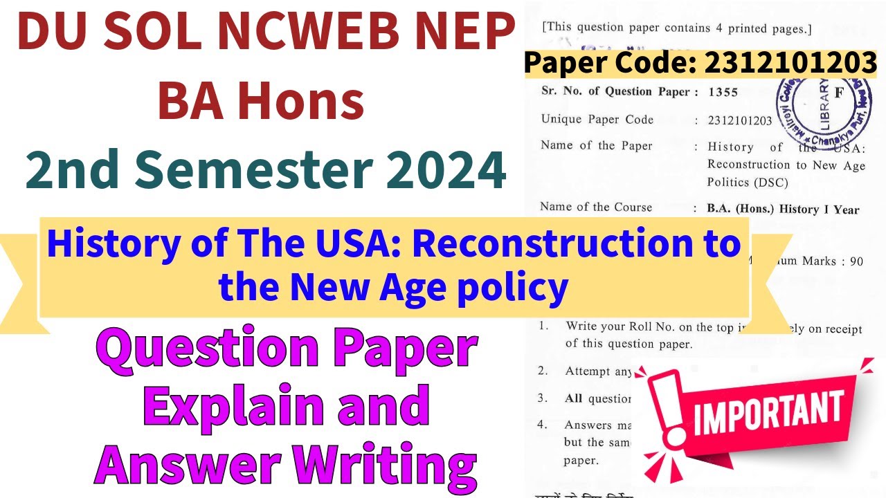 DU SOL NEP 2nd Sem Ba Hons History Question Paper | History of the usa ...