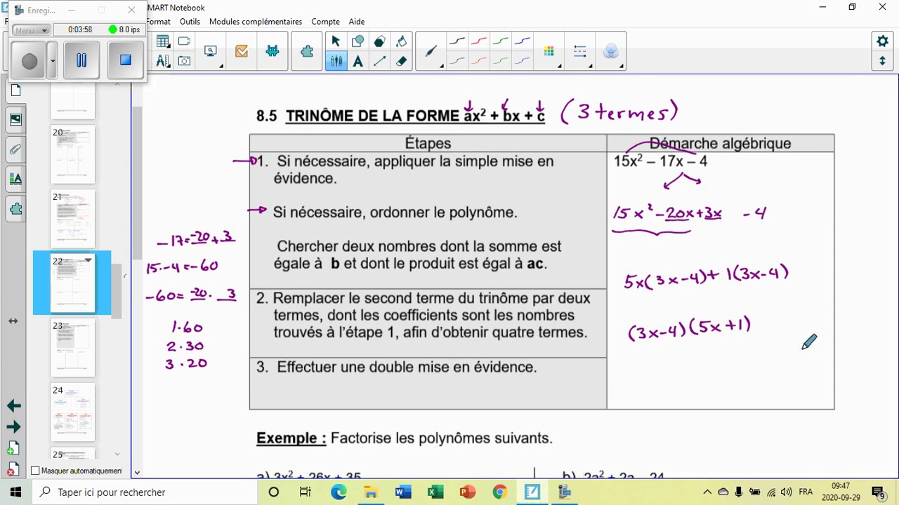 Partie 1 p.22 Trinôme forme ax2 +bx + c factorisation - YouTube