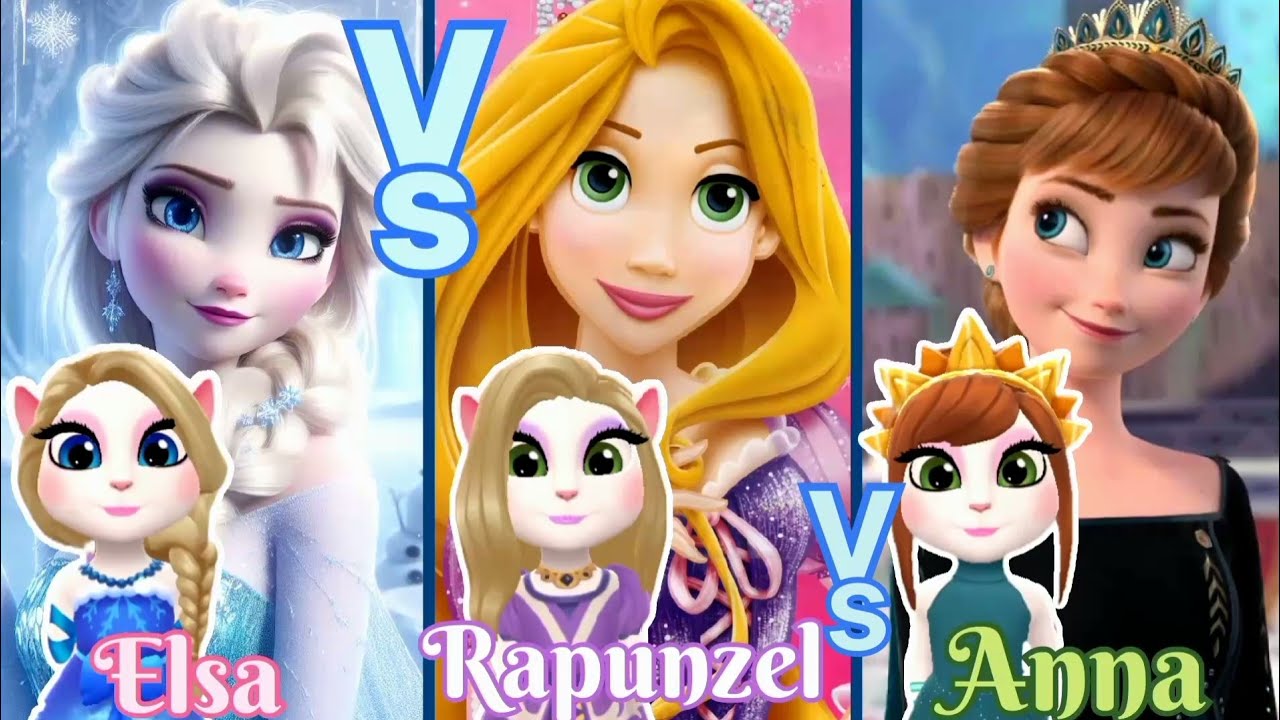 My Talking Angela 2 _ Elsa vs Rapunzel vs Anna _ Cosplay - YouTube