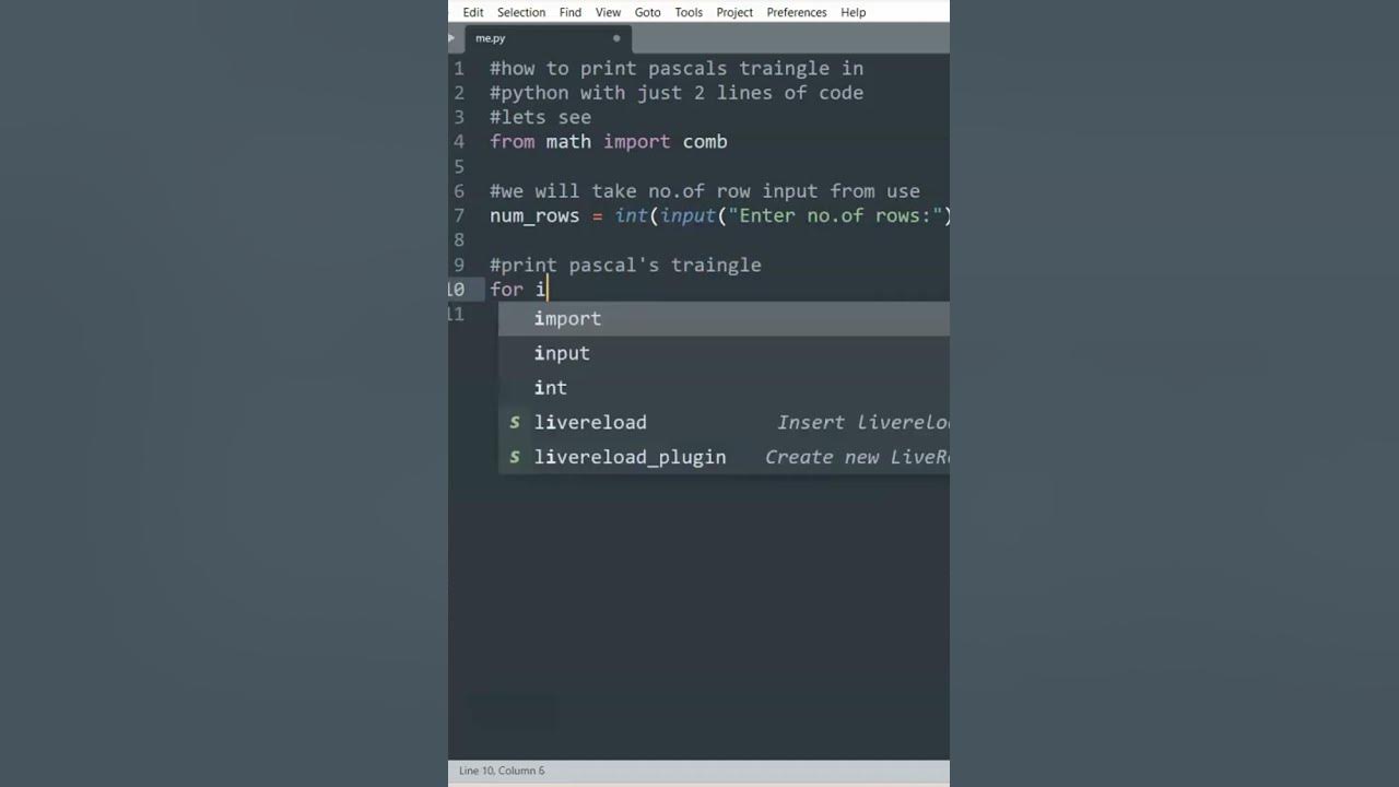 Pascals Triangle In Python Just 2 Lines Of Code Shorts Youtube
