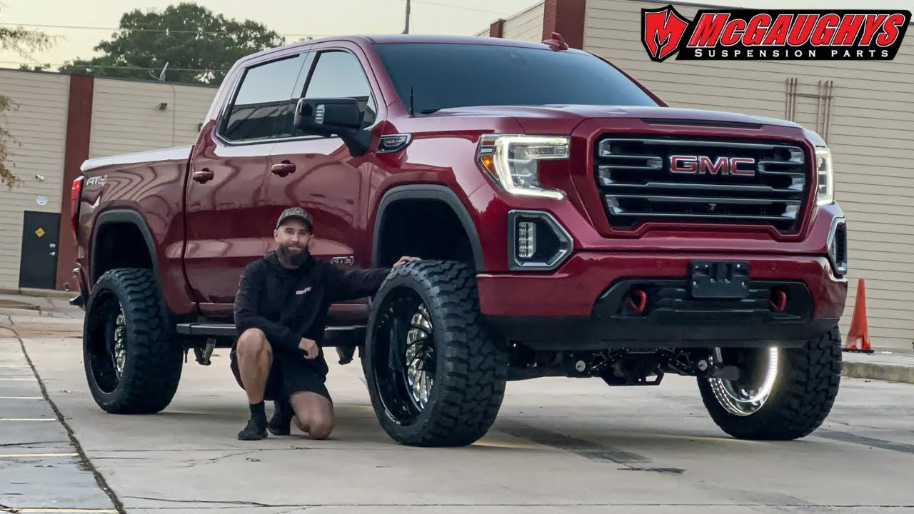 GMC AT4 Makeover: 7” McGaughys lift kit & 24x14 KG1 Forged Wheels - YouTube