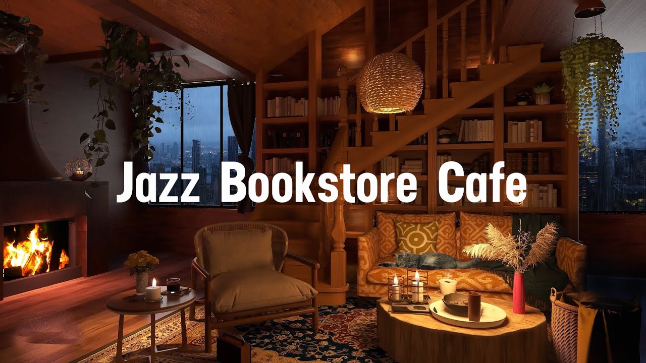 Cozy Jazz Music & Bookstore Cafe Ambience with Relaxing Piano Jazz ...