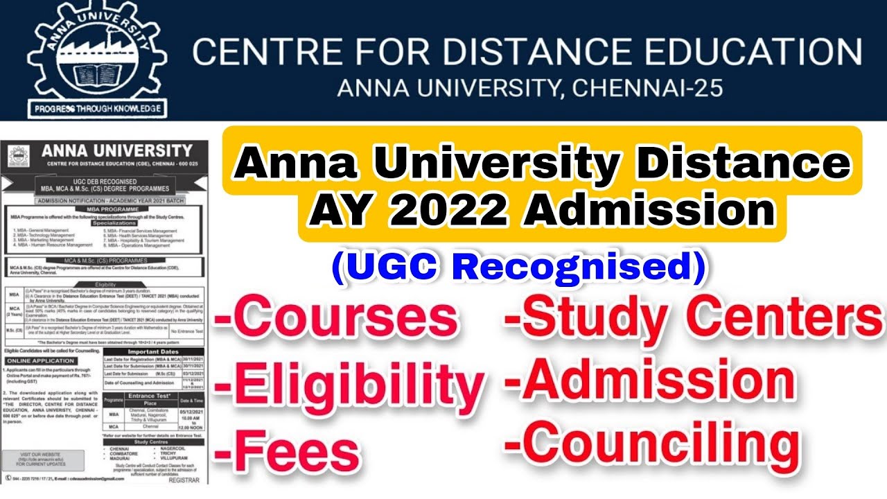 Anna University CDE-Distance Education Admission opned-Eligibility ...