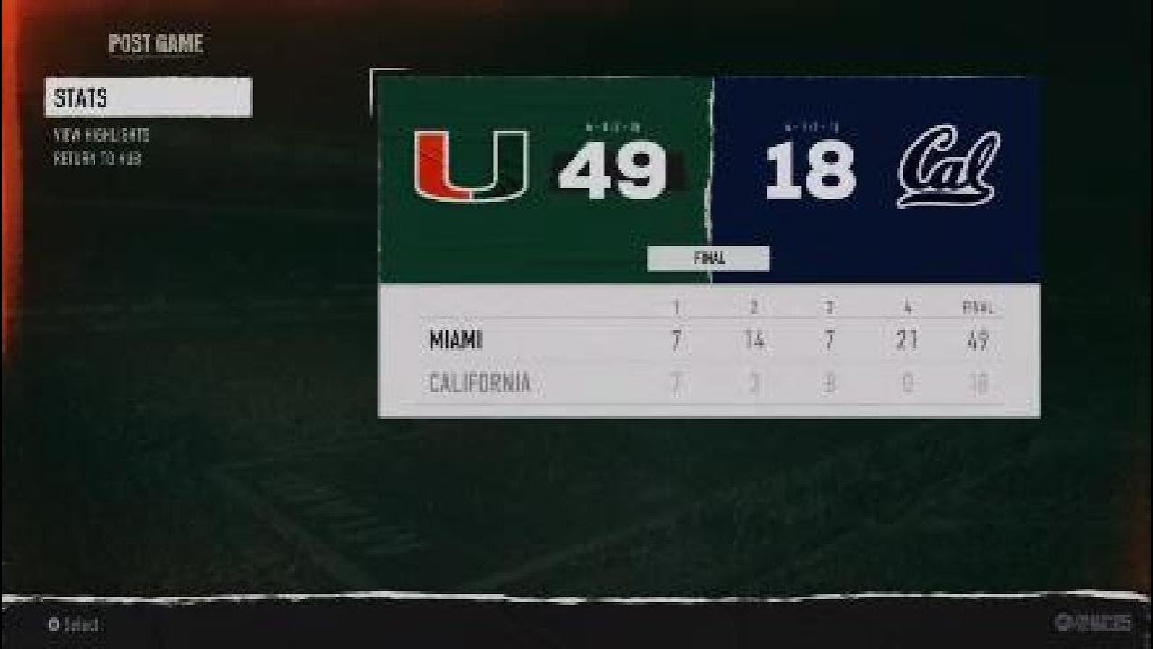 College Football 25 - Miami Hurricanes vs California Golden Bears (FULL ...