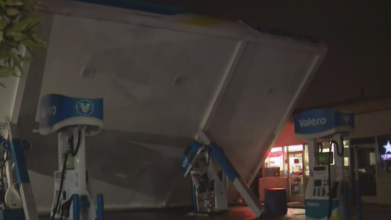 Atmospheric River: Storm winds topple gas station in South San ...