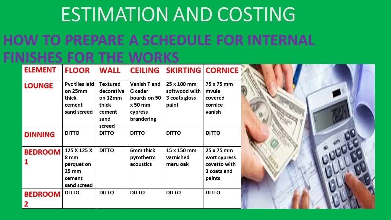 How To Prepare Schedules for Internal Finishes For Works - YouTube