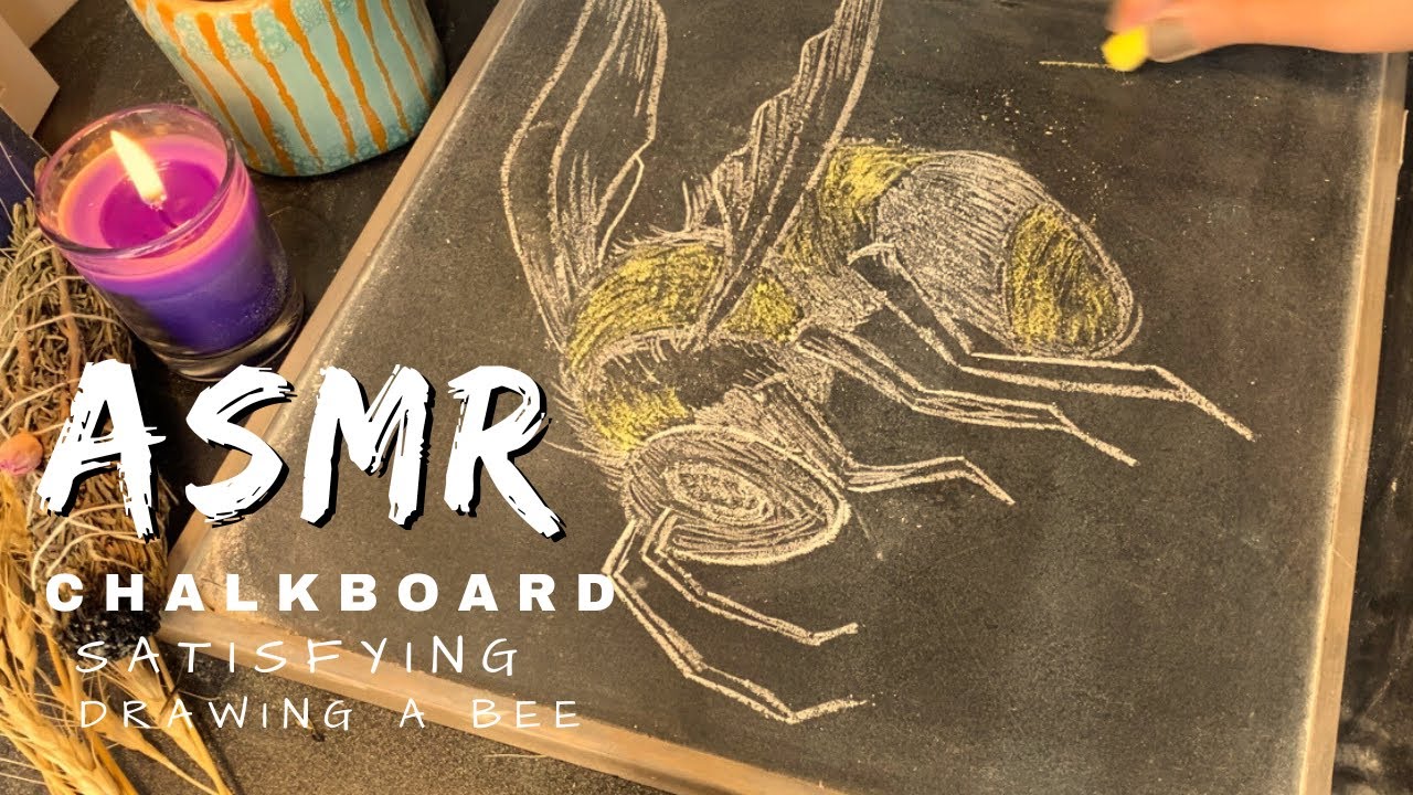 ASMR chalkboard/drawing a bee with chalk/chalkboard sound/no talking ...