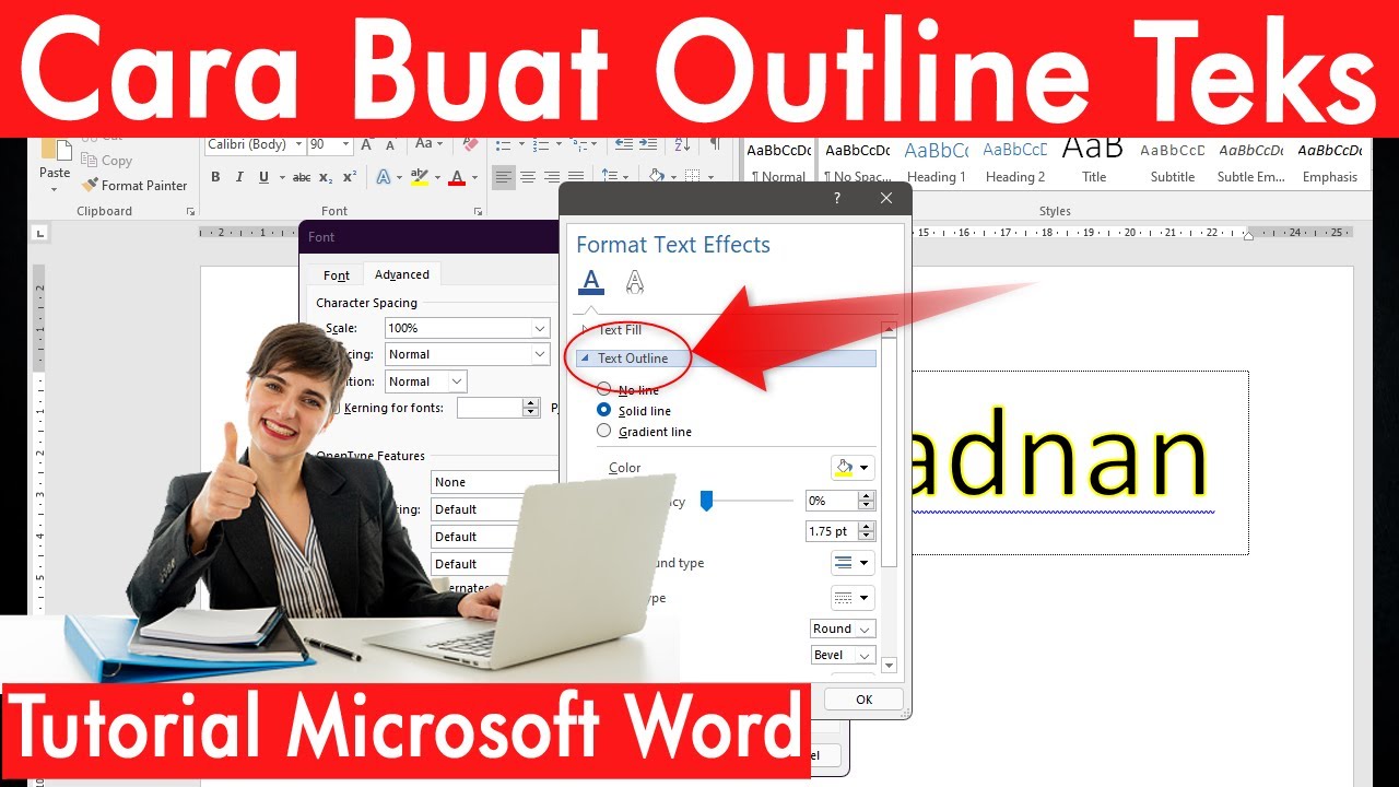 cara membuat tulisan atau teks outline di word - YouTube