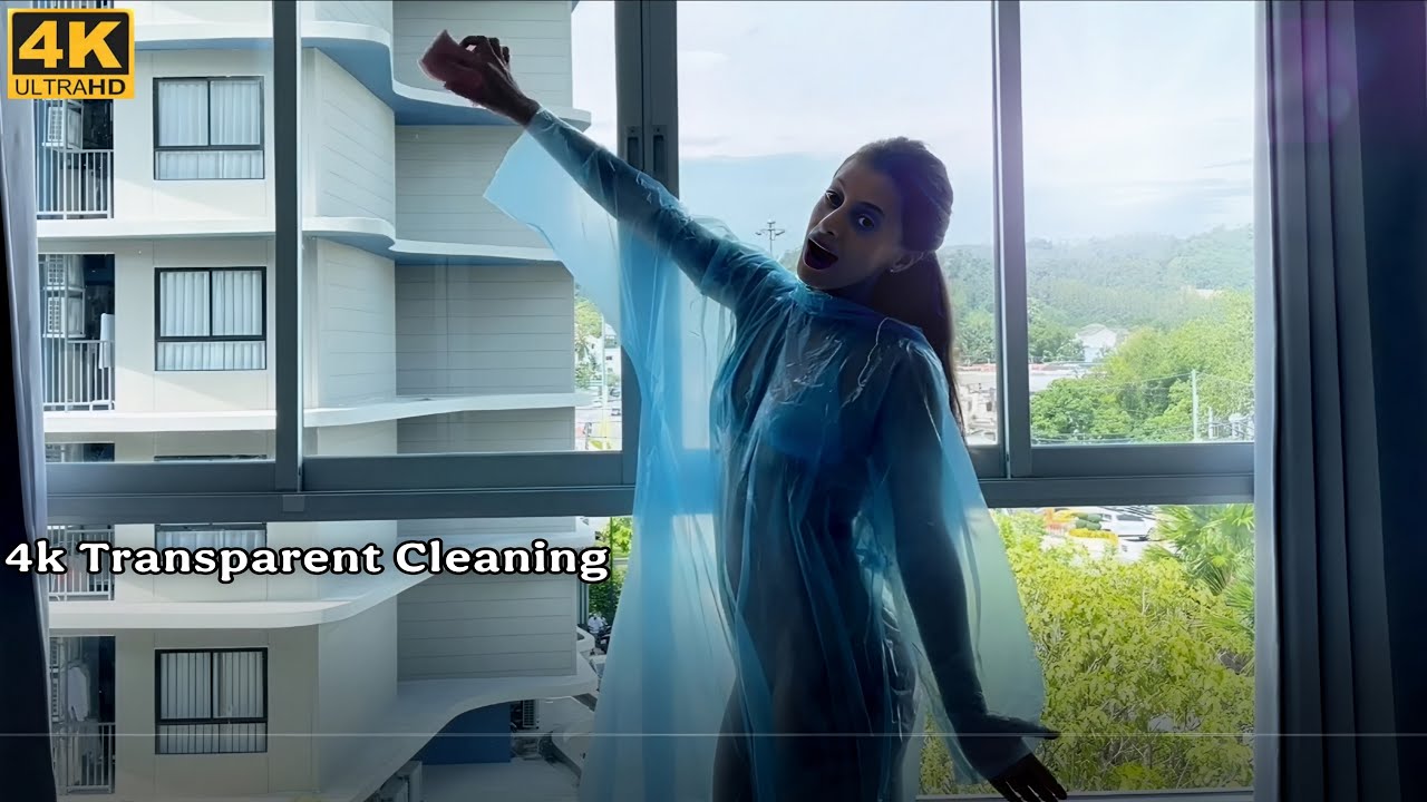 Transparent 4k Clean With Rain Coat | Glass Cleaning | Satisfying ...