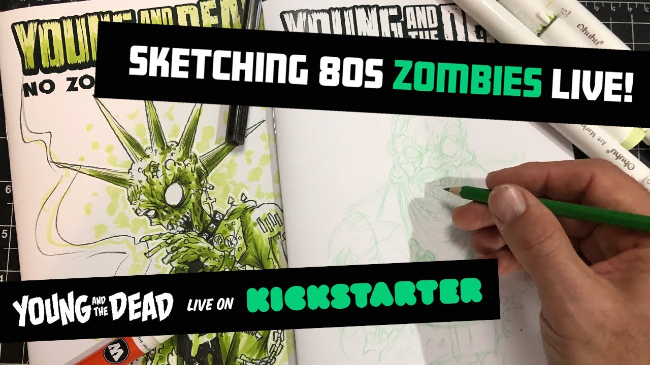 Drawing 80s Zombie Sketch Covers for Kickstarter Backers! - YouTube