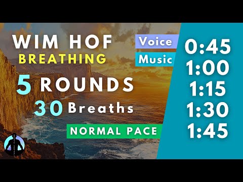 WIM HOF Guided Breathing | 30 Breaths 5 Rounds Normal Pace | Up to 01:45min