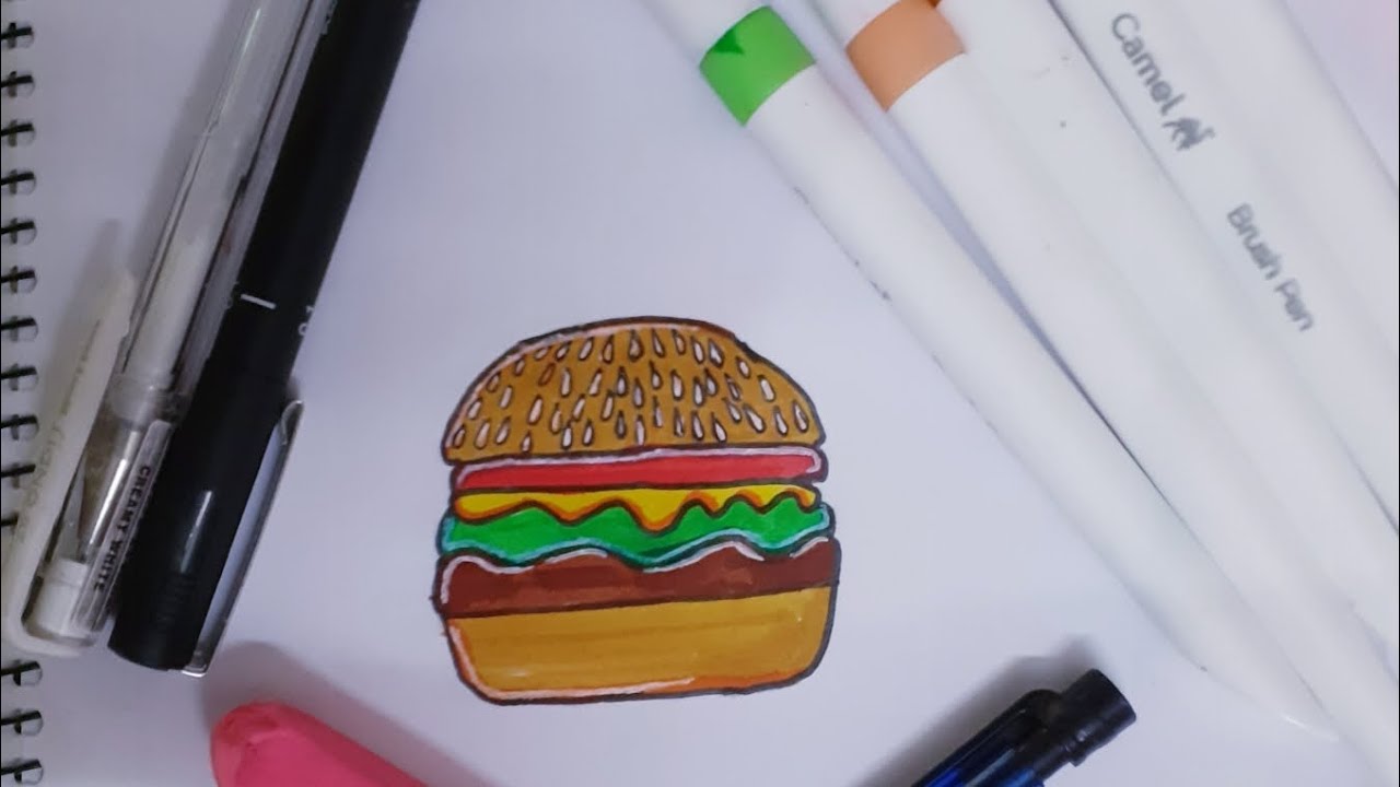 How to draw a burger|Tutorial|Very Easy|Pls Watch|Only 4 &1/2 mins ...