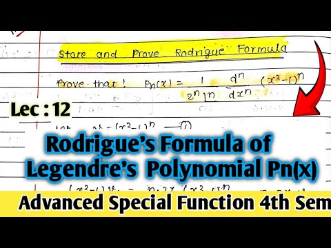 Rodrigue Formula of Legendre's Polynomial || Prove Pn(x) = 1/2^n !n d^n ...