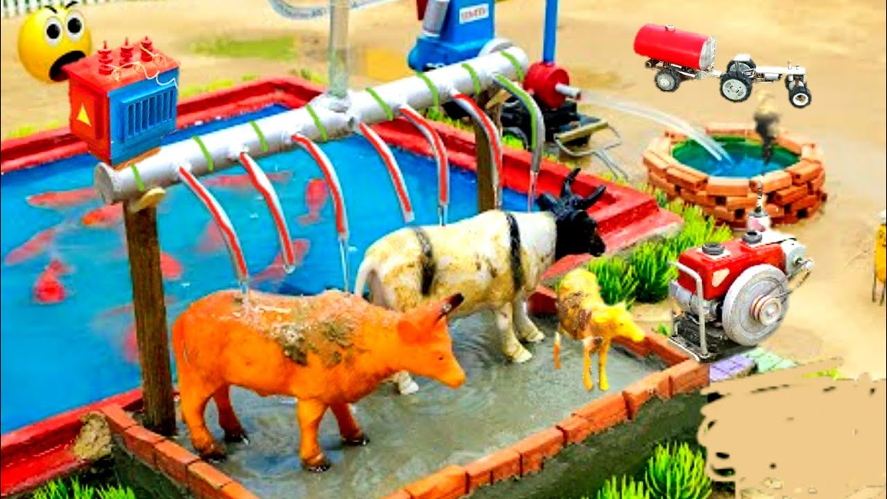 diy tractor mini generator water shower for cows || @CCFarmCreator ...