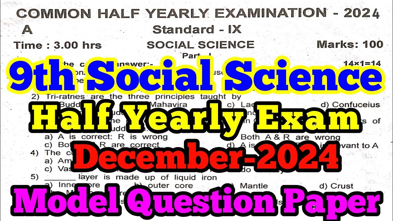 9th Social Science Half yearly Exam Question Paper-2024 class 9 social Half yearly question ...