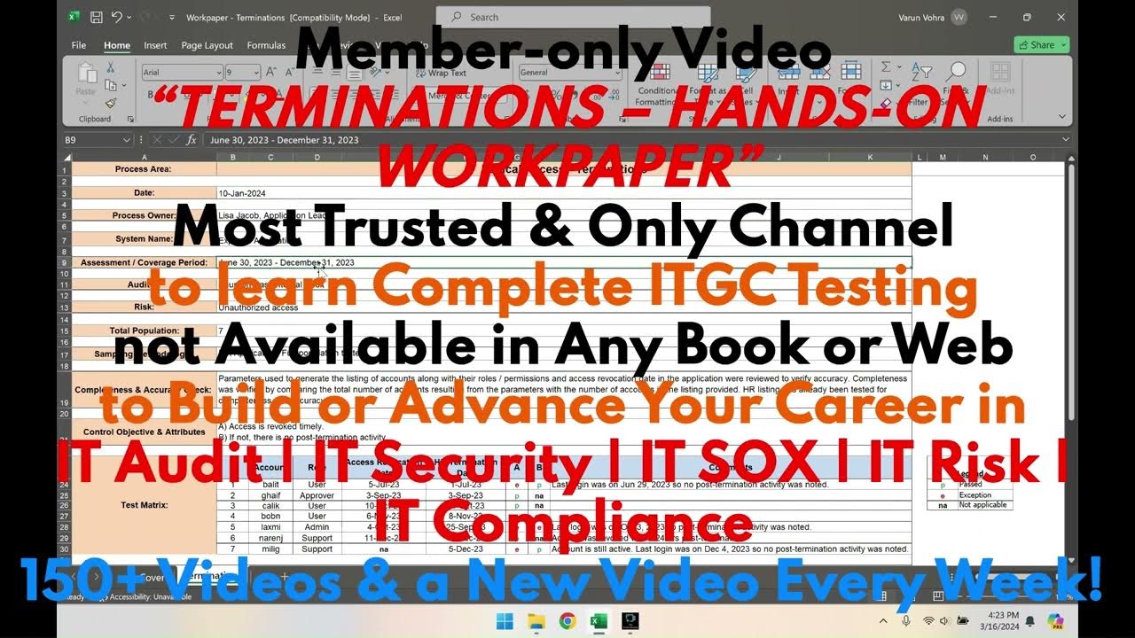 IT with Varun Vohra - ITGC & Risk - Logical Access - Terminations - Hands-on Workpaper (Promo ...